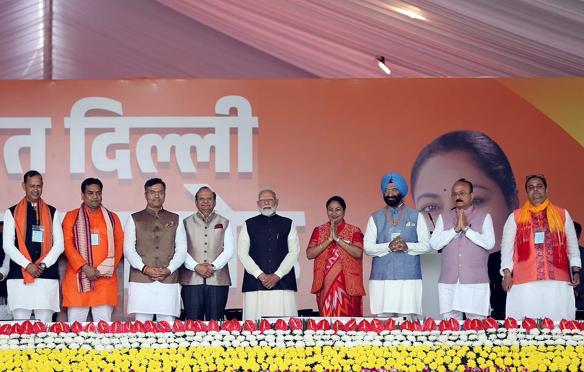 Prime Minister Narendra Modi at the swearing-in ceremony of Rekha Gupta ...